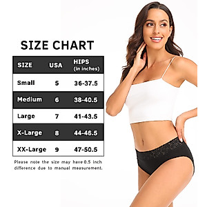 RHYFF Womens Underwear Cotton Lace Panties Soft Bikini Panty Comfortable Hipster Stretch Full Ladies Briefs 5 Pack S-XL(R3020-Dark-L)