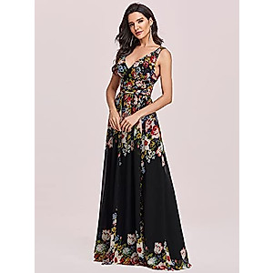 Ever-Pretty Womens Empire Waist Sleeveless V Neck Maxi Bridesmaid Dress Black Printed US16