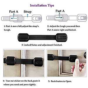 8 Pack Black Child/Baby Safety Cabinet Locks - Maveek Adjustable Strap Baby Proof Latches with No Trapped Fingers for Cupboard/Drawers/Closet/Toilet Seat/Oven and Fridge, Free 9 Extra Adhesive Pads