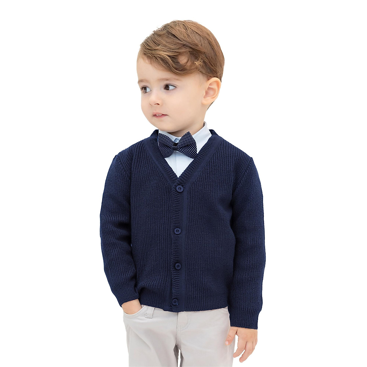 Lilax Baby Boys Basic Long Sleeve V-Neck Classic Knit Cardigan Sweater 12-18 Months Navy