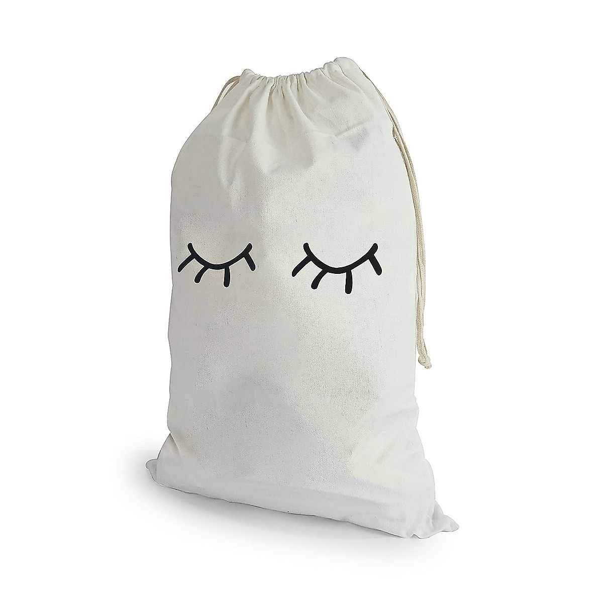 Lujuny 26" x 18" Large Laundry Bag, Cute Canvas Toy Storage Bag with Drawstring, Dust-proof Cotton Reusable Heavy Duty Gift Wrap Holder for Basket Travel (Smile Dog)