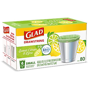 Glad Small Kitchen Drawstring Trash Bags – 4 Gallon Green Trash Bag Febreze , Sweet Citron & Lime, 80 Count (Package May Vary)