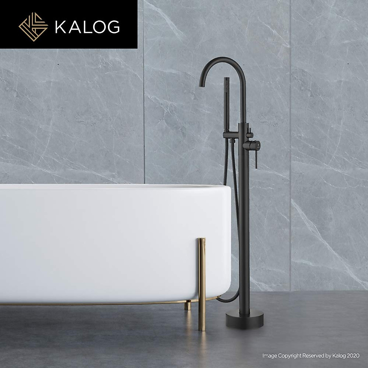 Kalog Single Handle Freestanding Tub Filler Floor Mount Bathtub Faucet with Handheld Shower (Matte Black)