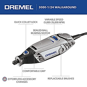 Dremel 3000-1/24 Variable Speed Rotary Tool Kit - 1 Attachment & 24 Accessories, Ideal for Variety of Crafting and DIY Projects – Cutting, Sanding, Grinding, Polishing, Drilling, Engraving