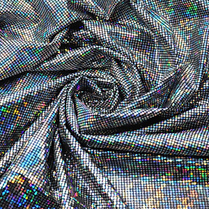 Yutone Stretch Knit Fabric 57inch Wide Decoration, Apparel, Costume Sewing Quilting Apparel Crafts Décor by Yard (Iridescent Hologram Silver 1Yard)