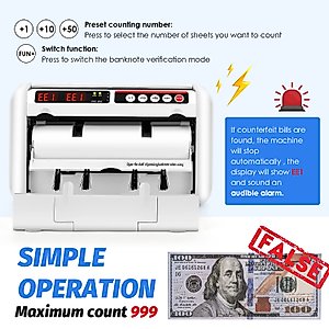 Frifreego Battery Operated Bill Counter Machine, Portable Rechargeable Money Counter with UV MG Detection, 800pcs/min Counting Speed, Take Anywhere with A Backpack for Multi-Currency Or Tickets