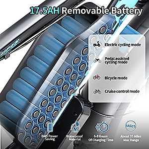 KETELES K800 1000W Electric Bike Man, 17.5AH Battery Powerful Motor Electric Beach Snow Bicycle Hydraulic Disc Brake Electric City Bike Up to 27MPH All Terrain 26'' Fat Tire Ebikes Adults Black/blue