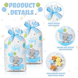 Chiisong 50 Pcs Baby Shower Treat Bags with Bow Plastic Baby Drawstring Candy Goodie Bags Baby Shower Party Favor Gift Bags for Boy Girl Birthday Gender Reveal Party 9 x 6 x 2 Inch(Elephant)