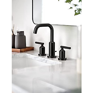 Moen Gibson Matte Black Two-Handle Widespread High Arc Modern Bathroom Sink Faucet, Modern Bathroom Faucet for Three Hole Bath Sinks (Valve Required), T6142BL
