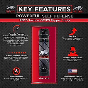 REDD Pepper Spray Tactical OC/CS Pepper Spray and Nylon Holster - Flip Top Stream (4 oz)
