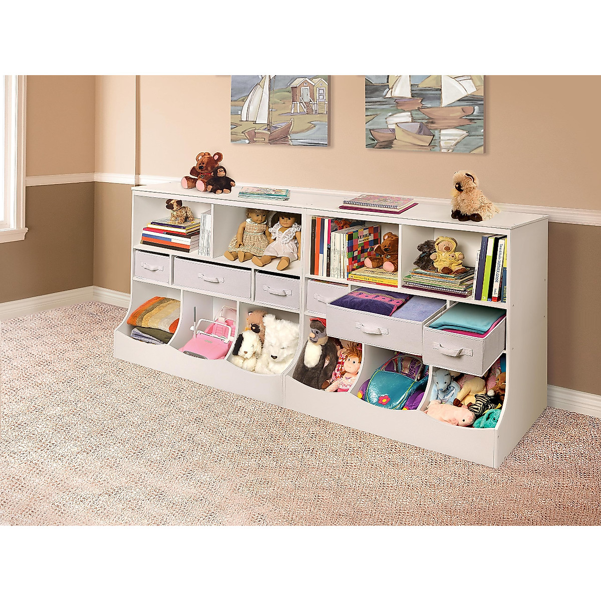 Badger Basket Combo Bin Toy Storage Unit and Book Shelf for Kids with 3 Baskets - White