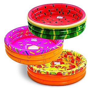 JOYIN 3Pack Inflatable Kiddie Pool, 47" Watermelon Donuts Pizza 3 Ring Seasonal Merriment Swimming Pool for Kids, Water Pool Baby Pool for Seasonal Merriment for Ages 3+