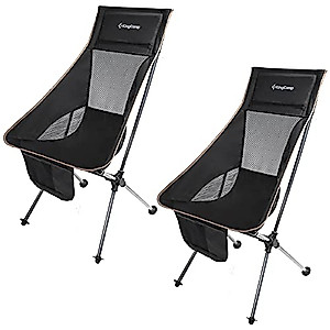 KingCamp 2 Pack Lightweight High Back Camping Chair Compact Folding Backpacking Chair with Headrest & Side Pocket & Carry Bag, Heavy Duty 330lbs, Only 3.2 lbs for Traveling, Picnic, Fishing