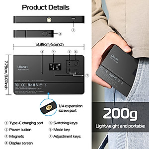 ULANZI LT002 RGB Video Light, Portable LED Camera Light Panel 0-360 Full Color, CRI 95+ 2500-9000K LED Video Light, 4000mAh Rechargeable LED DSLR Lighting for Vlogging, Photography, Video Conference