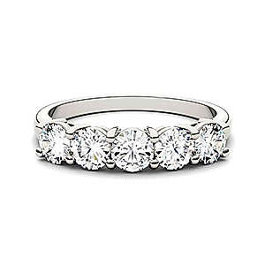 Charles & Colvard Created Moissanite 4mm Round Cut Wedding Band for Women | 1.15 cttw DEW | Lab Grown | Solid 14K White Gold with Rhodium | Size 8.5