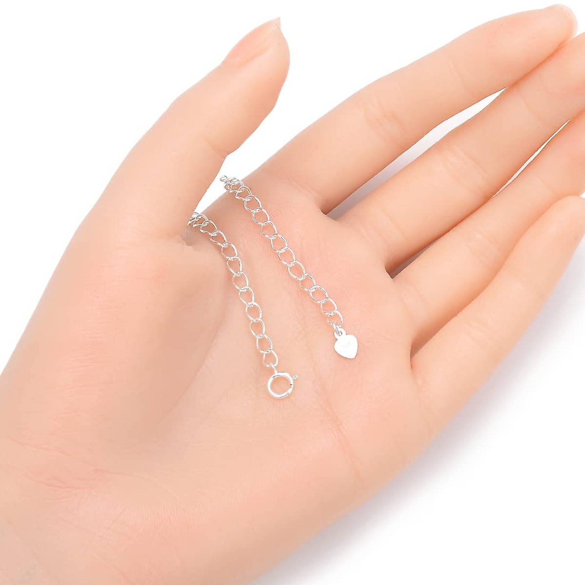 2pcs Adabele Authentic 925 Sterling Silver Jewelry Making Chain Extender with Cute Heart Drop Strong Removable Adjustable 6 inch Extension for Necklace Anklet Bracelet SS301-6