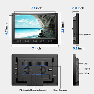APROTII 7 Inch Small Monitor HDMI, 1024x600 Mini Monitor LCD HDMI Screen, HDMI VGA AV Portable Mini HD Color Screen Display Built-in Speaker