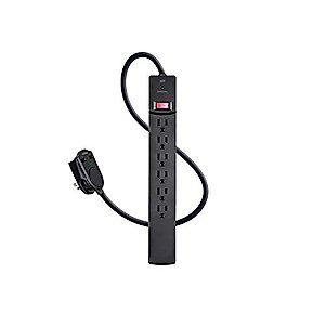 Monoprice 6 Outlet Power Surge Protector - 6 Feet Cord - Black| 2 Port USB Charger on the Plug, 1080 Joules