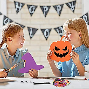 Outus 20 Big and 200 Small Kits 7.8 Inch Big Foam Halloween Decorations DIY Pumpkin Craft Kits Assorted Foam Pumpkin Shapes with Rhinestone Stickers for Kids Halloween Decoration and Games