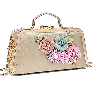 Gold Evening Bag for Women, Flower Wedding Evening Clutch Purse Bride Floral Clutch Bag