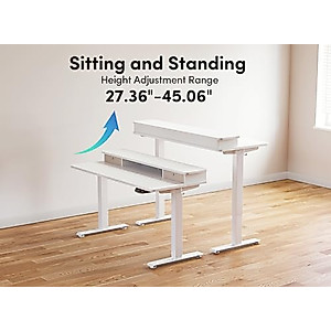 BANTI 40x24 Inch Electric Standing Desk with Double Drawers, Adjustable Height Stand Up Desk, Sit Stand Home Office Desk with Storage Shelf, White Top