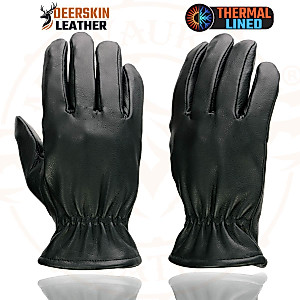 Milwaukee Leather SH858 Men's Black Thermal Lined Deerskin Motorcycle Hand Gloves W/Sinch Wrist Closure - Large