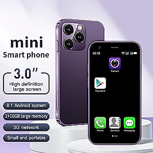 Yunseity Mini Smartphone Unlocked, SOYES XS15 WiFi Smartphone Quad Core for Android 8.1, 2GB RAM 16GB ROM, Ultra Thin Body HD Camera Backup Cellphone, Dual SIM Card & Dual Cameras (Violet)