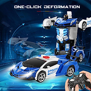 FIGROL Transform RC Car Robot, Remote Control Car Independent 2.4G Robot Deformation Car Toy with One Button Transformation & 360 Rotation 1:18 Scale