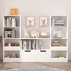 XINRONG 4 Tier Kids Bookshelf and Toy Storage, Castle Bookcase with Drawers, Reading Nook for Kids Toddler, Kids Toy Storage Organizer for Playroom, Nursery, Classroom, White