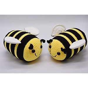 BABOLI Handmade Emotional Support Bee Stuffed Animal Crochet Fuzzy Bumblebee with Smile Face and White Wings Knit Soft Yarn Plush Bee Toy Pretty Sweet Gifts for Kids or Stuff Collection 6 Inch