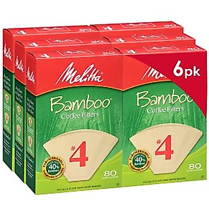 Melitta 4 Cone Coffee Filters, Bamboo, 80 Count (Pack of 6) 480 Total Filters Count - Packaging May Vary