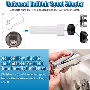 Dreyoo Four in One Tub Spout Adapter, Threaded Bathtub Faucet Adapter Slip Fit for Copper (Compatible with 1/2'' Copper Pipe, 1/2'' and 3/4'' Pipe Thread), Bathtub Spout Adapter Kit with Assembly Tool
