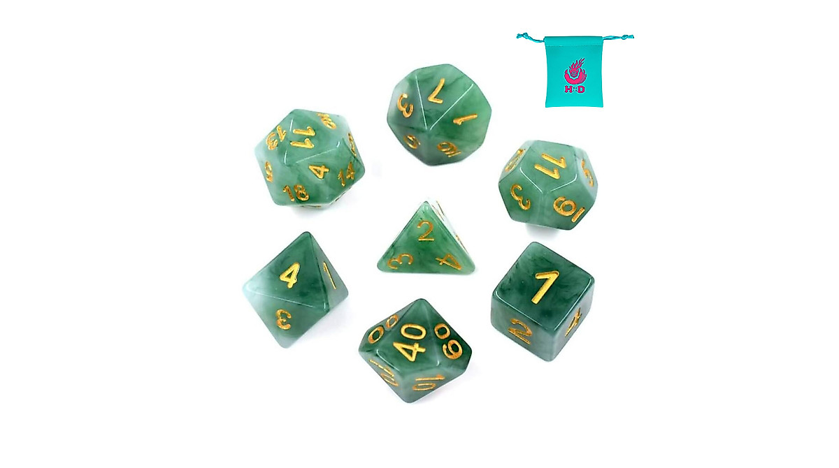 HDdais Green Jade DND Dice Set - Easy Read RPG Polyhedral Dice
