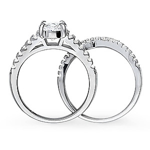 BERRICLE Sterling Silver Solitaire Wedding Engagement Rings 2.7 Carat Oval Cut Cubic Zirconia CZ Split Shank Ring Set for Women, Rhodium Plated Size 7
