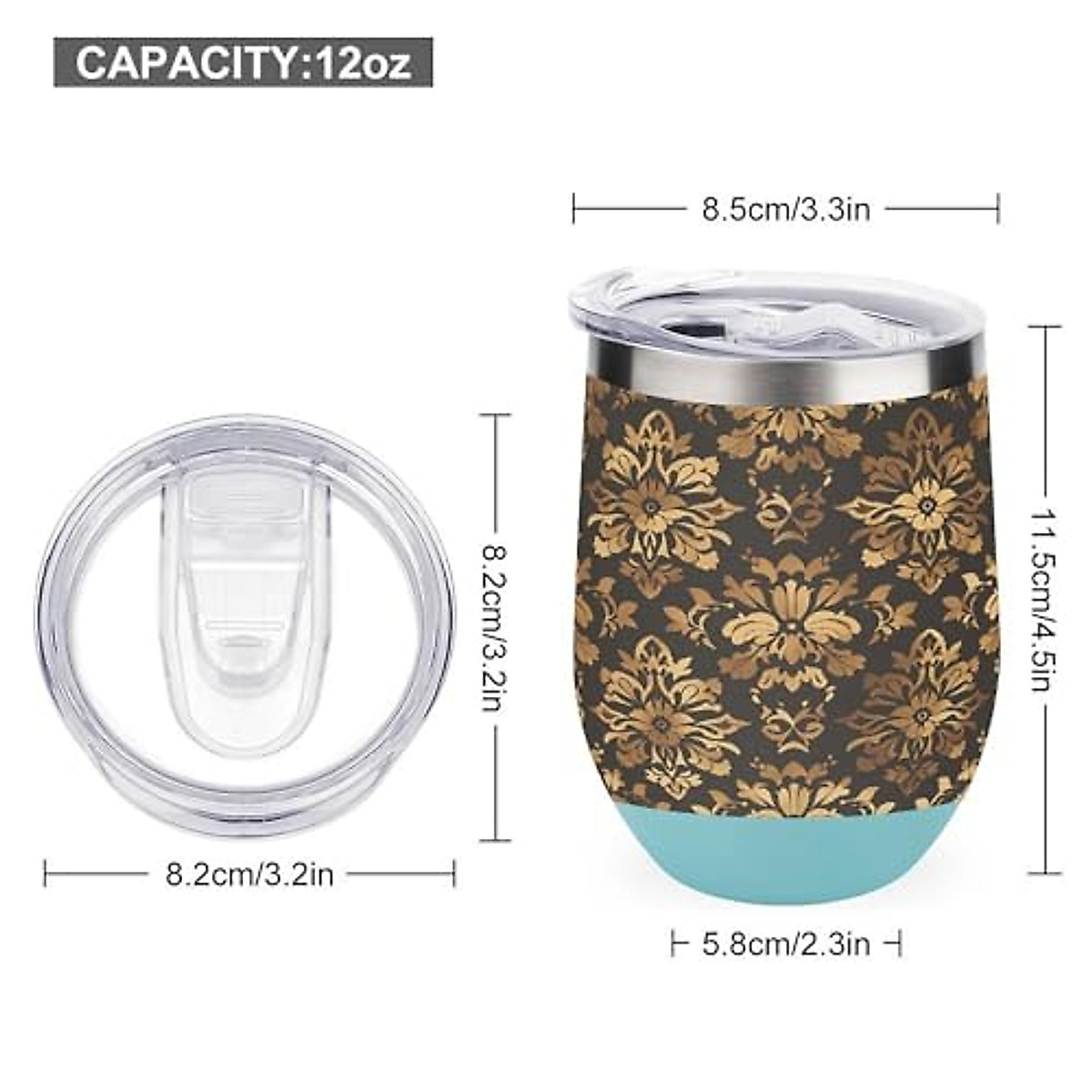 OPTKSNCU 304 Stainless Steel Insulated Cup with Lid, Vintage Gold Black Tan Floral Print Durable, And Easy to Clean – Ideal for Home, Office, And Gift Giving