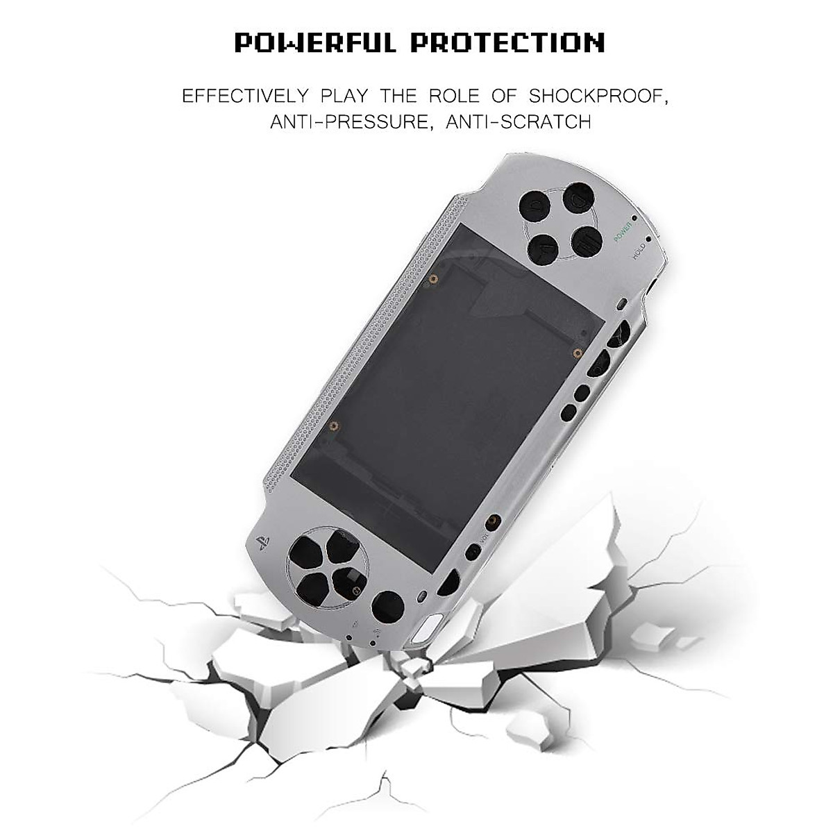 ASHATA Full Housing Repair Mod Case + Buttons Replacement Compatible for Sony PSP 1000 Console(Silver)