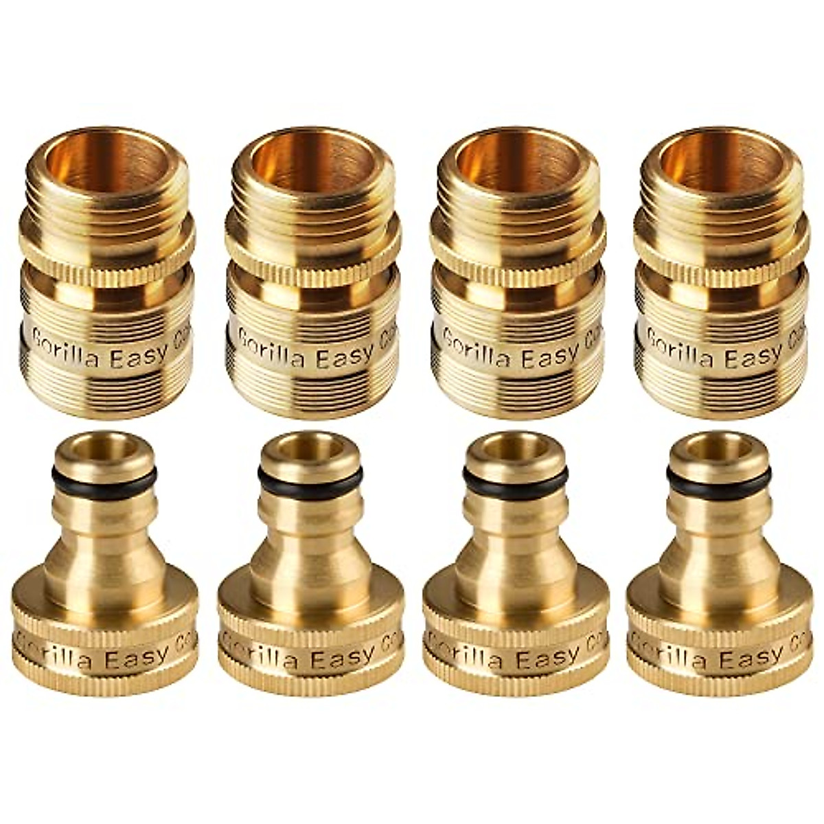 GORILLA EASY CONNECT Garden Hose Quick Connect Fittings. ¾ Inch GHT Solid Brass. (4)