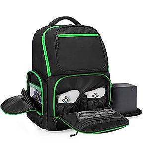 Trunab Travel Backpack Compatible with Xbox Series X Carrying Case Game Storage Bag with 2 Inner Spaces for Xbox X/S Console, Multiple Pockets for 15.6” Laptop and Other Gaming Accessories, Black (Patent Pending)