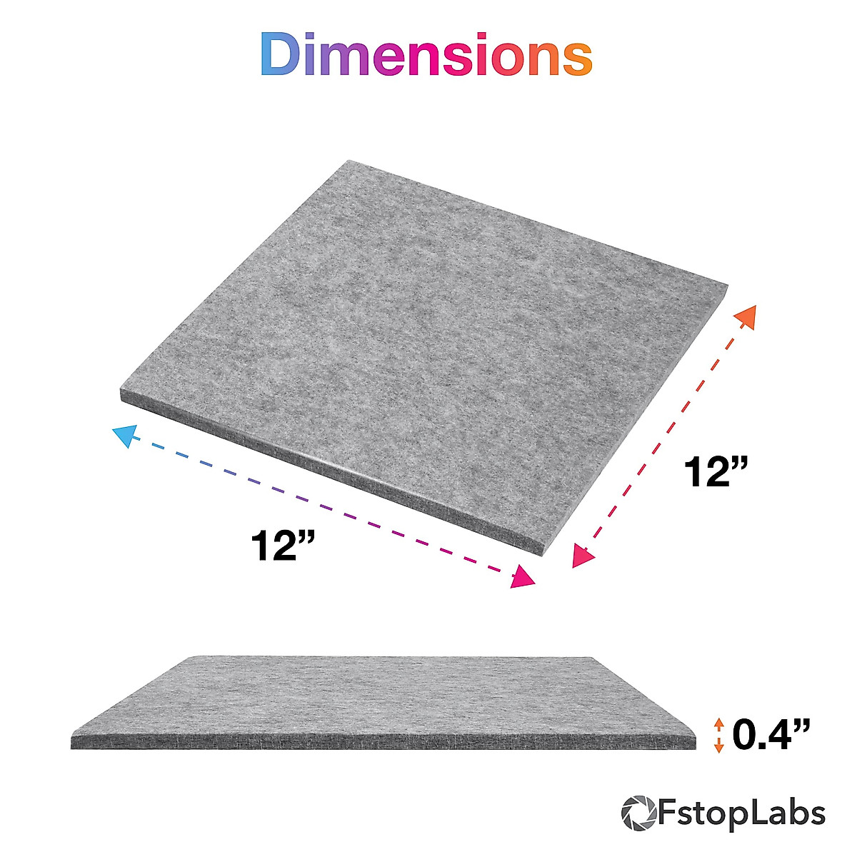 Fstop Labs Acoustic Foam Panels, 12" X 12" X 0.4" Acoustic Sound Absorbing Panel Tiles, Acoustic Panels, Absorption Insulation Treatment Used in Home & Offices (12 Pack, Grey)