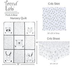Trend Lab Peek-a-Boo Forest 3 Piece Crib Bedding Set, Gender-Neutral Color Palette, Includes Quilt, Fitted Crib Sheet and Skirt