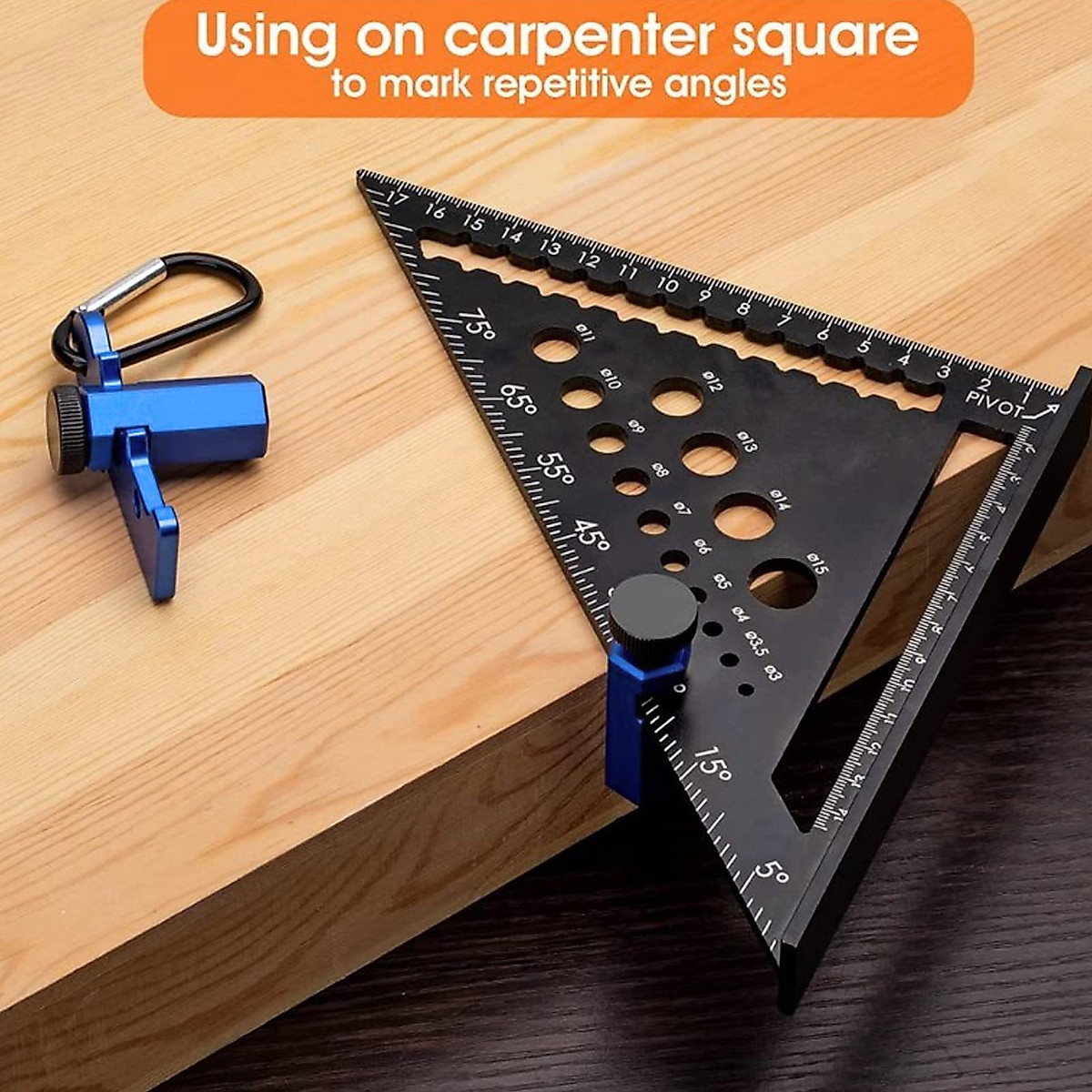 Stair Gauge Knob, Aluminum Alloy Stair Gauge with Holder and Carabiner Professional Stair Stringer Layout Tool for Circular Saw Carpentry Squares