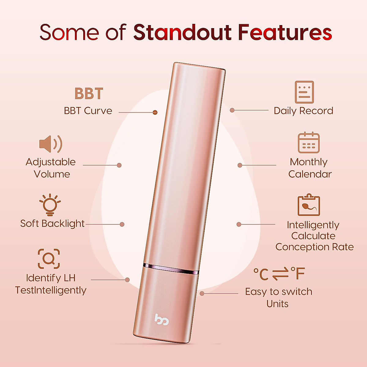 Femometer Smart Basal Thermometer, Intelligent BBT Thermometer with Bluetooth and Backlight, Fertility Monitor Period Tracker, Sync with Femometer APP, Gold