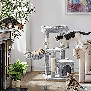 Topeakmart Cat Tree 33in Cat Tower Plush Cover with Condo, Platform & Basket for Indoor Kittens