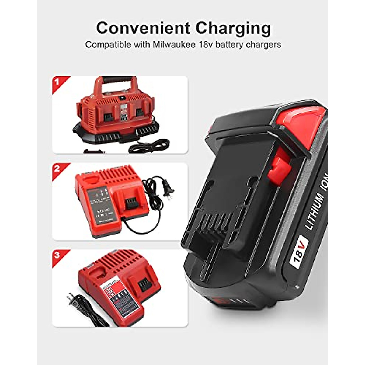 TeenPower Replacement for Milwaukee M18 Battery 18V 3000mAh 2/pk 48-11-1820 48-11-1840 48-11-1850 48-11-1828 48-11-1862 48-11-1852 48-11-1812