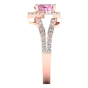 Clara Pucci 1.75 ct Heart Cut Solitaire Halo split shank Pink Simulated Diamond Designer Anniversary Bridal Engagement Ring 14k Rose Gold