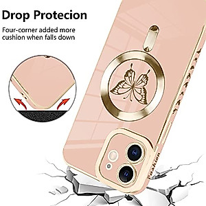 Fiyart Magnetic Case for iPhone 11 Compatible with MagSafe Wireless Charging,Cute Butterfly Phone Case with Camera Lens Screen Protector for Women Girls Men for iPhone 11 6.1"- Pink
