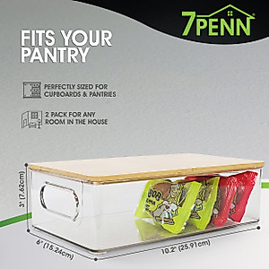7Penn Stackable Storage Bins with Lids - 2 Pack Bamboo Lid Storage Containers for Home Organizing - Clear Acrylic Stacking Container for Pantry, Bathroom, Kitchen, Fridge, or Closet Organization