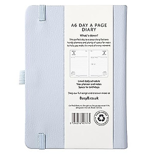Busy B Compact A6 Day A Page Diary January to December 2024 - A6 Cloud Blue - Faux Leather Daily Planner with Lined Pages, Notes and Year Planner