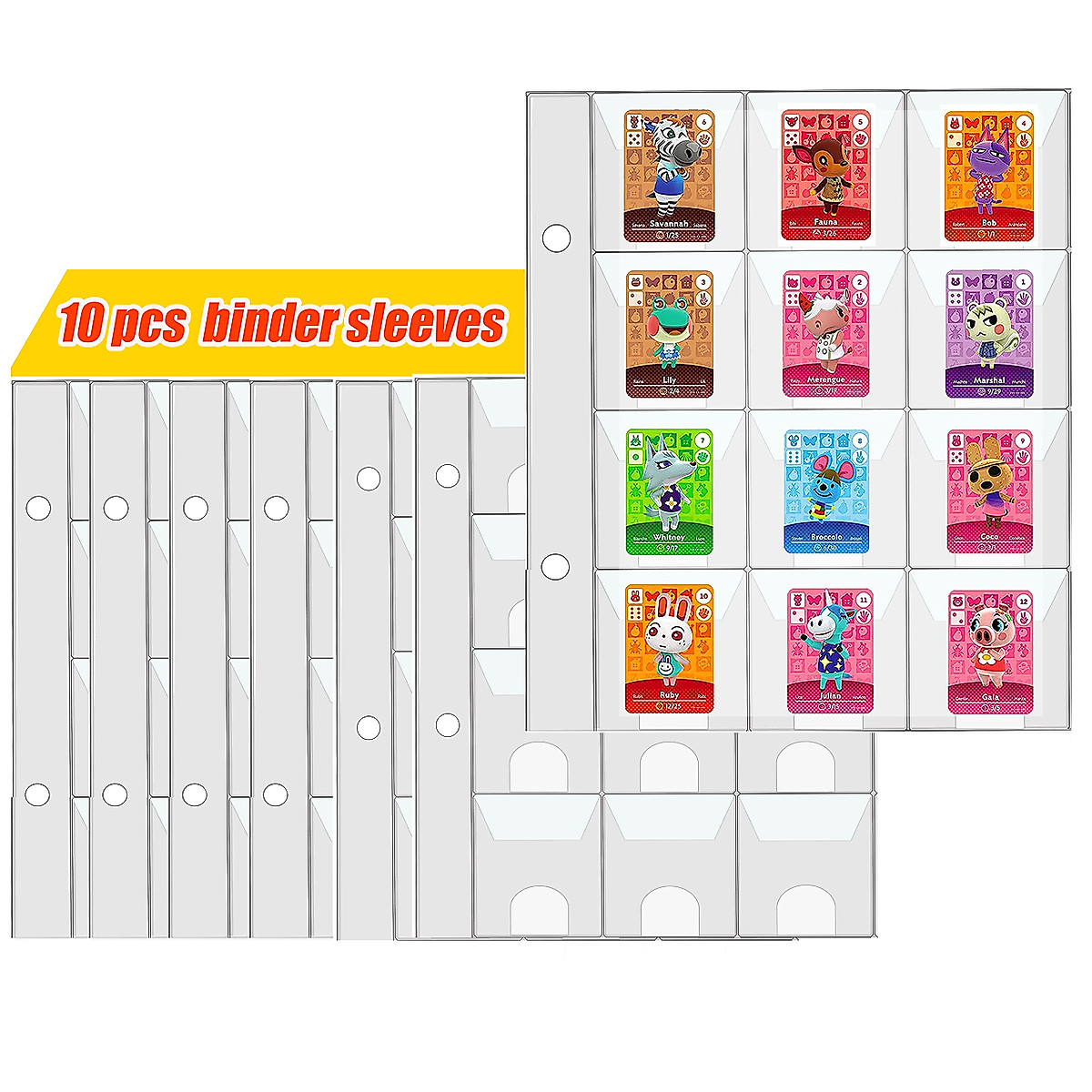 120 Pockets Extra Expansion Binder Sleeves for Animal Crossing Mini Cards Binder, ACNH NFC Tag Game Mini Cards Binder Sleeves 10 Packs