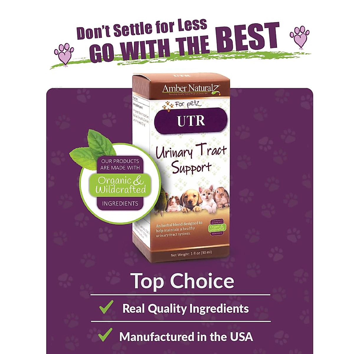 Amber NaturalZ UTR Urinary Tract Herbal Supplement for Dogs, Cats, Birds, Guinea Pigs, and Rabbits | Pet Herbal Supplement for Bladder Support | 1 Fluid Ounce Glass Bottle | Manufactured in The USA